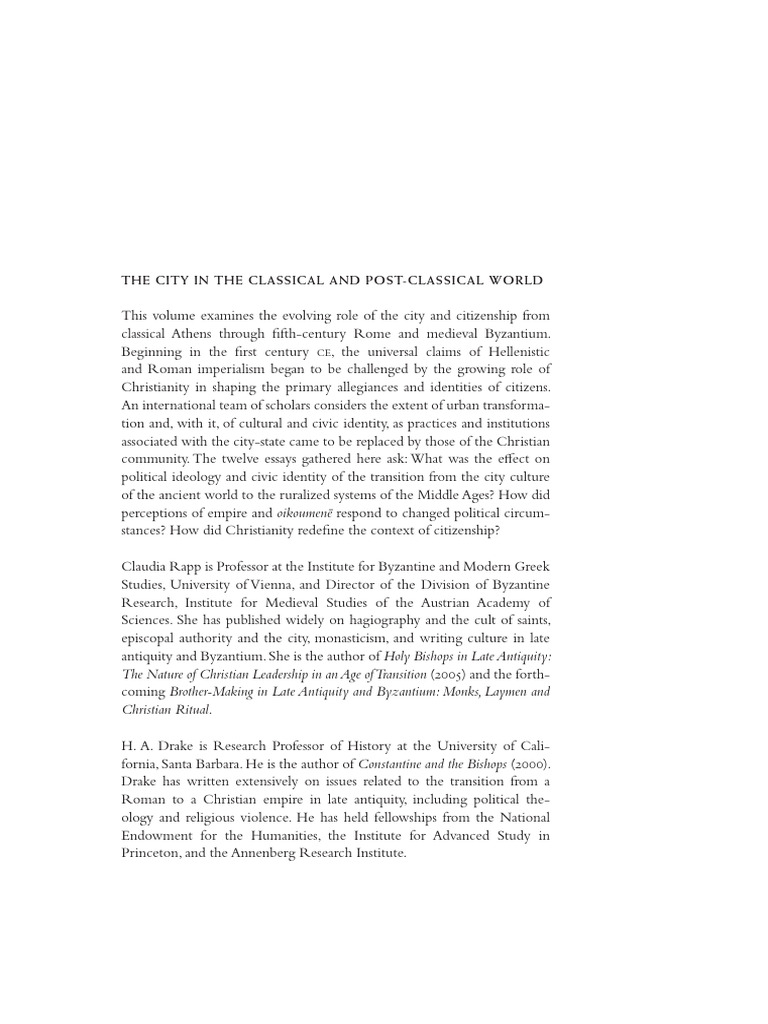 Claudia Rapp - Harold Drake - The City in The Classical and Post ...