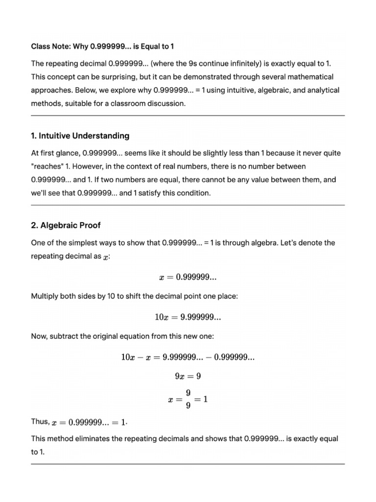 Why 0.9999999... Is Equal To 1. | PDF