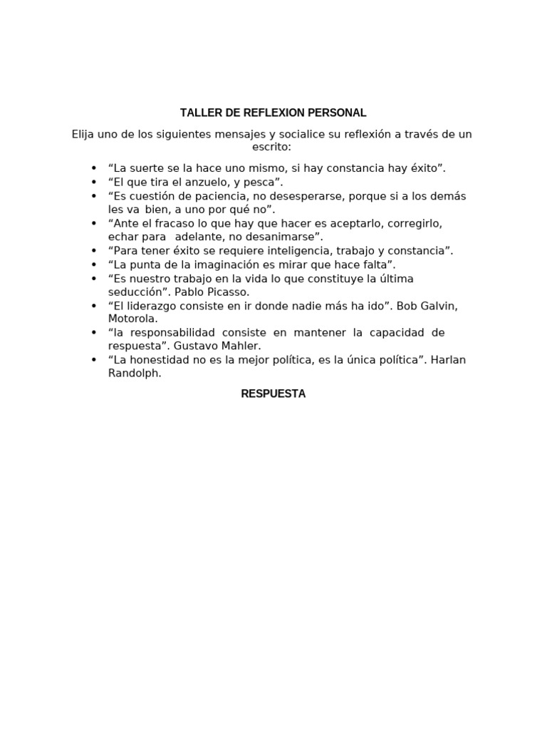 Taller de Reflexión Personal | PDF
