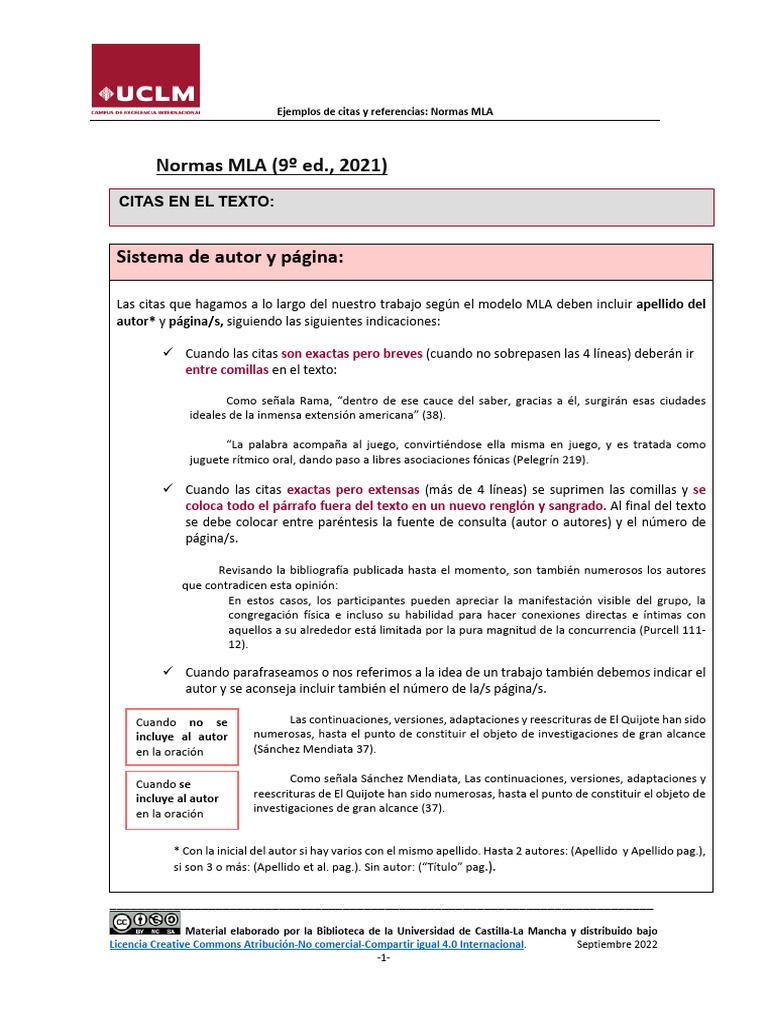 Normas MLA BUCLM Enero 2022 | PDF | Citación
