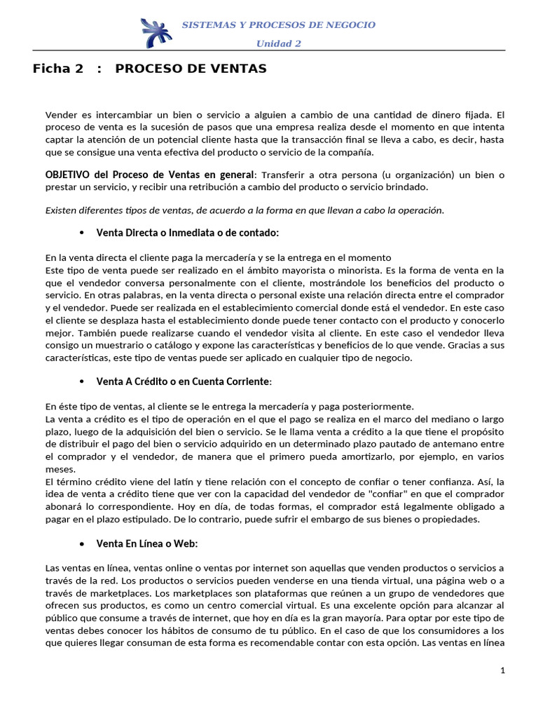 Ficha 2-Proceso Ventas | PDF | Las compras en línea | Ventas