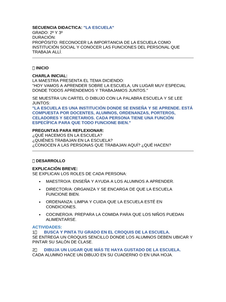 Secuencia Didactica La Escuela. | PDF | Escuelas