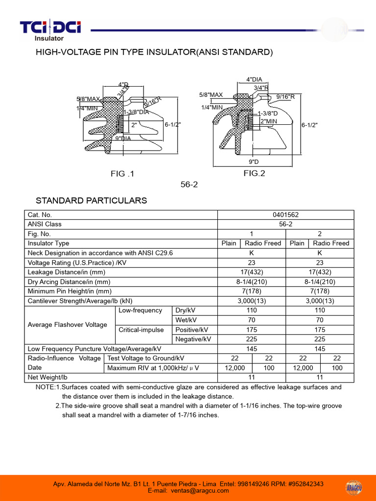 Aislador Pin Ceramico Doble Ansi 56-2 | PDF | Insulator (Electricity ...