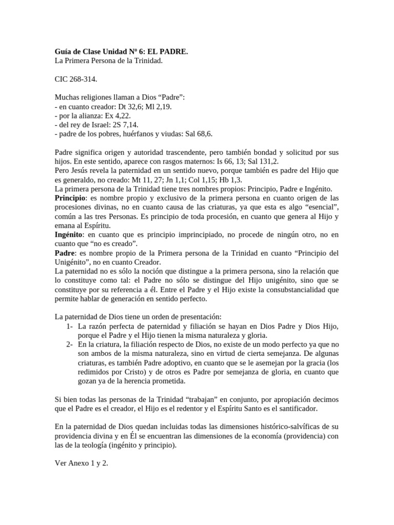 Guía de Clase Unidad 6 El Padre | PDF | Trinidad | Dios