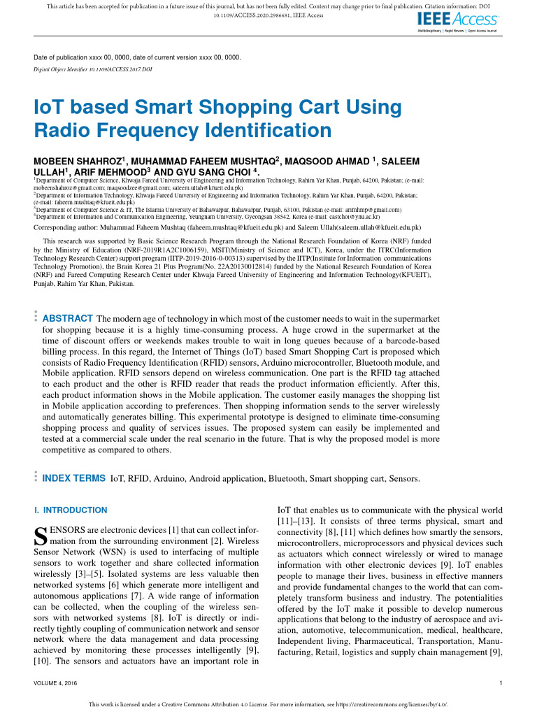 IoT Smart Shopping Cart with RFID | PDF | Radio Frequency ...
