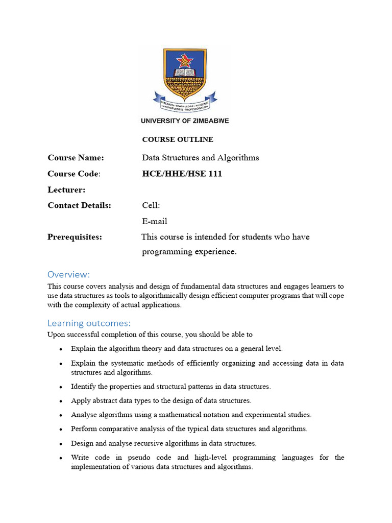 Course Outine Data Structures and Algorithms | PDF | Algorithms | Data Structure