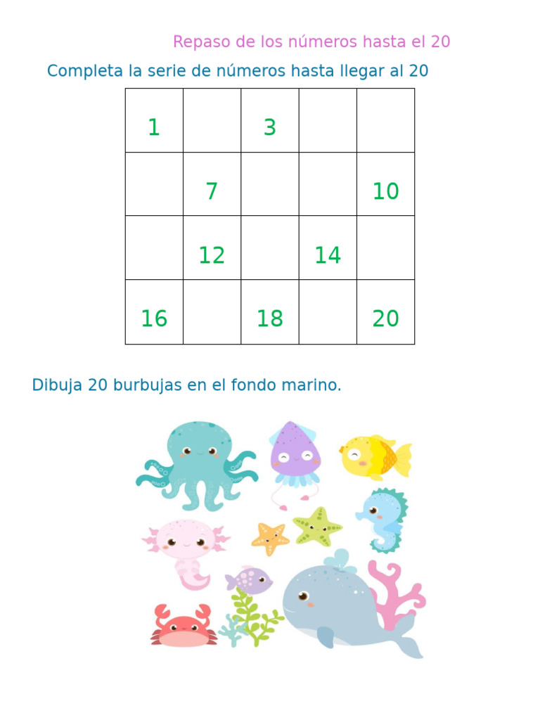 Repaso de Los Números Hasta El 20 | PDF