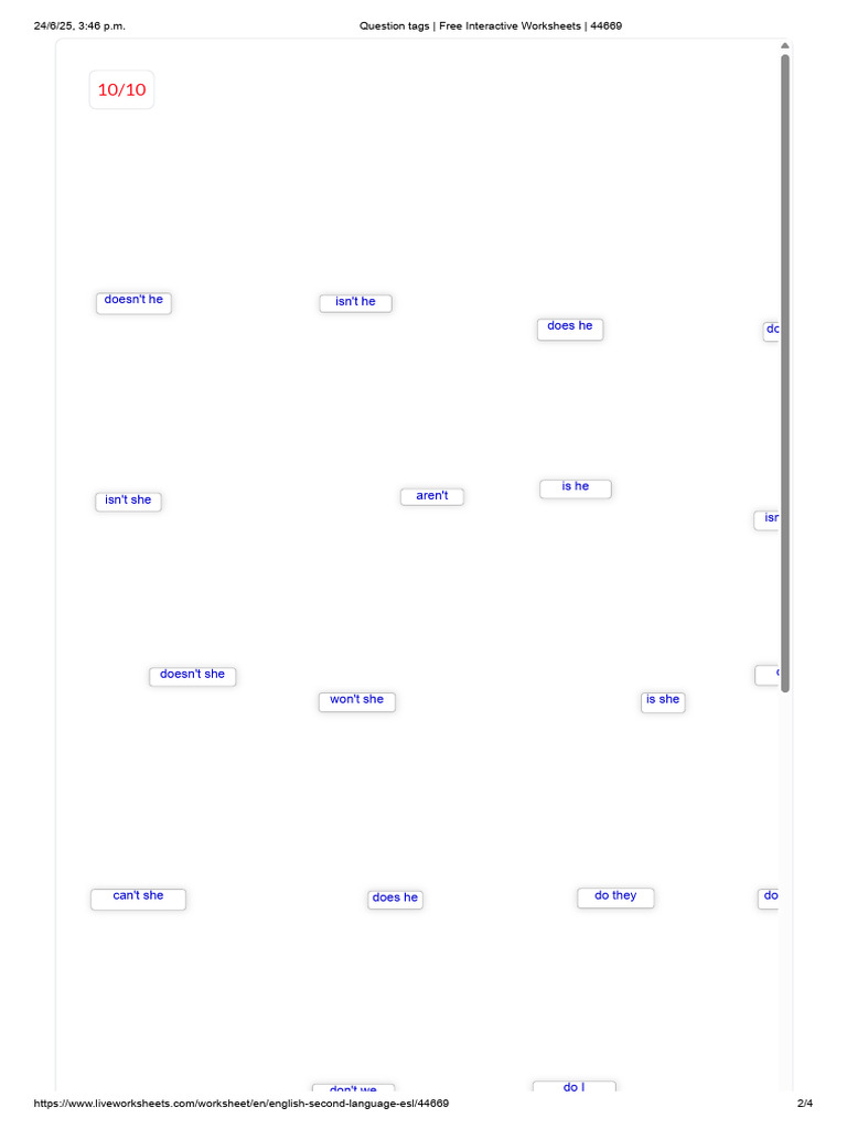 Tag Questions Interactive Worksheet | PDF