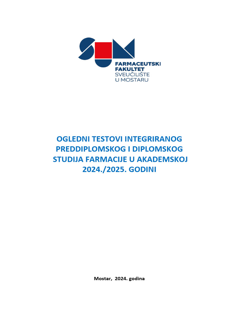Farmacija Ogledni Testovi 2024 2025 | PDF