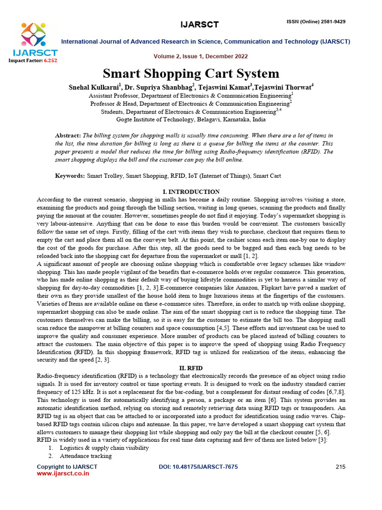 Smart Shopping Cart System | PDF | Radio Frequency Identification | Barcode