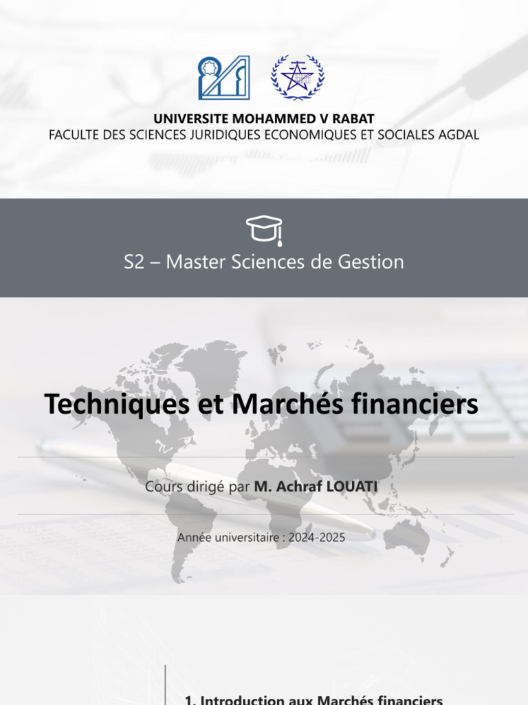 1re Partie - Cours Techniques Et Marchés Financiers - MSDG 2025 | PDF