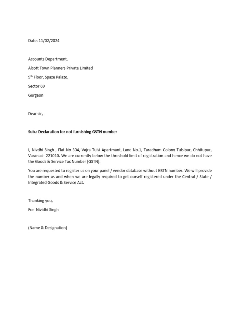 Format For No GST by Vendor | PDF