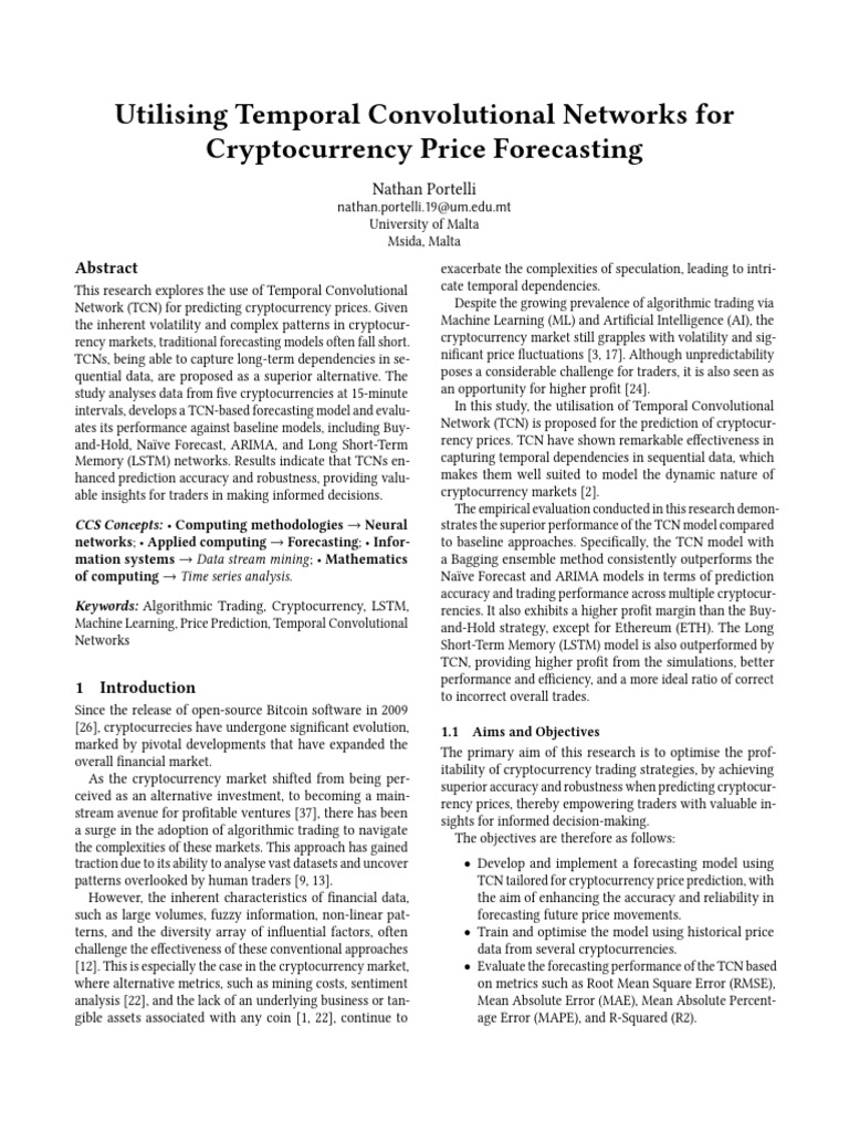 Utilising Temporal Convolutional Networks For Cryptocurrency Price Forecasting - Nathan Portelli ...
