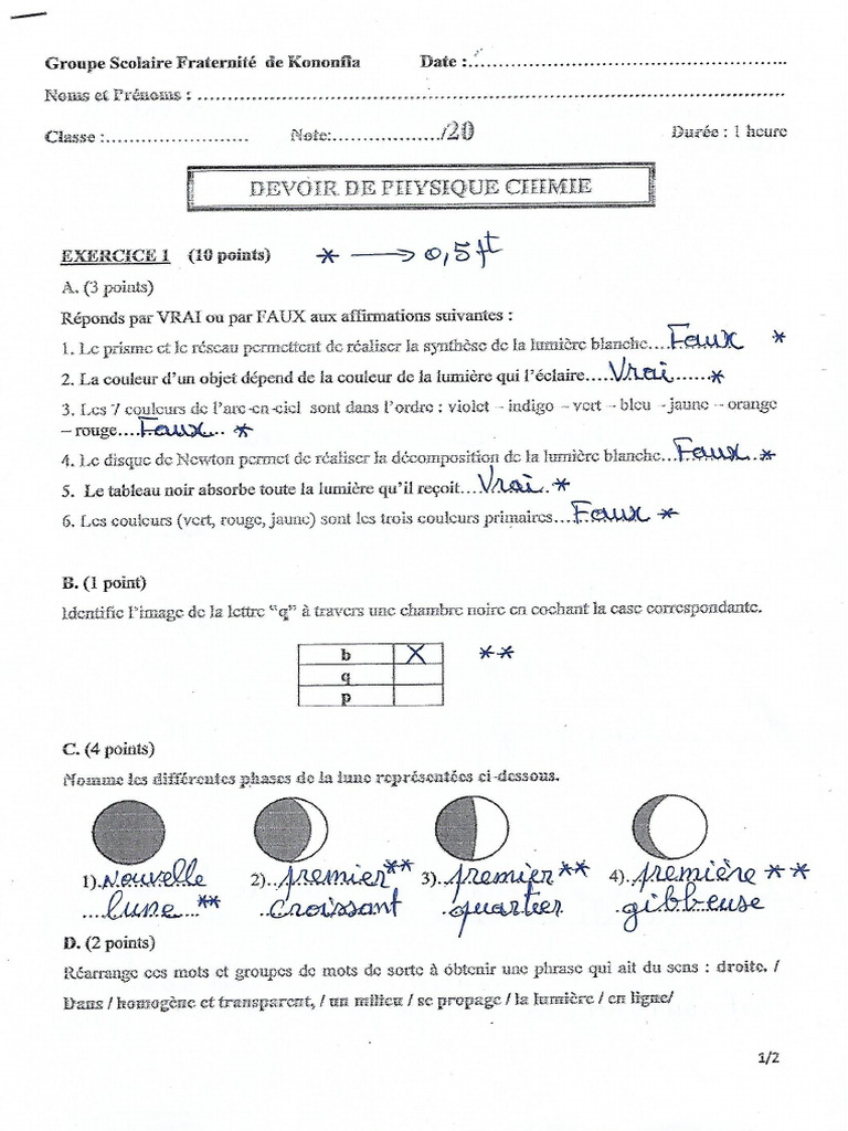 Corrigé Devoir PC 4eme 3T | PDF