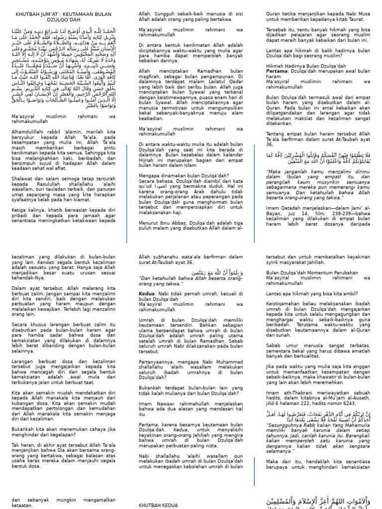 Materi Khutbah - Keutamaan Dzulqo'Dah | PDF