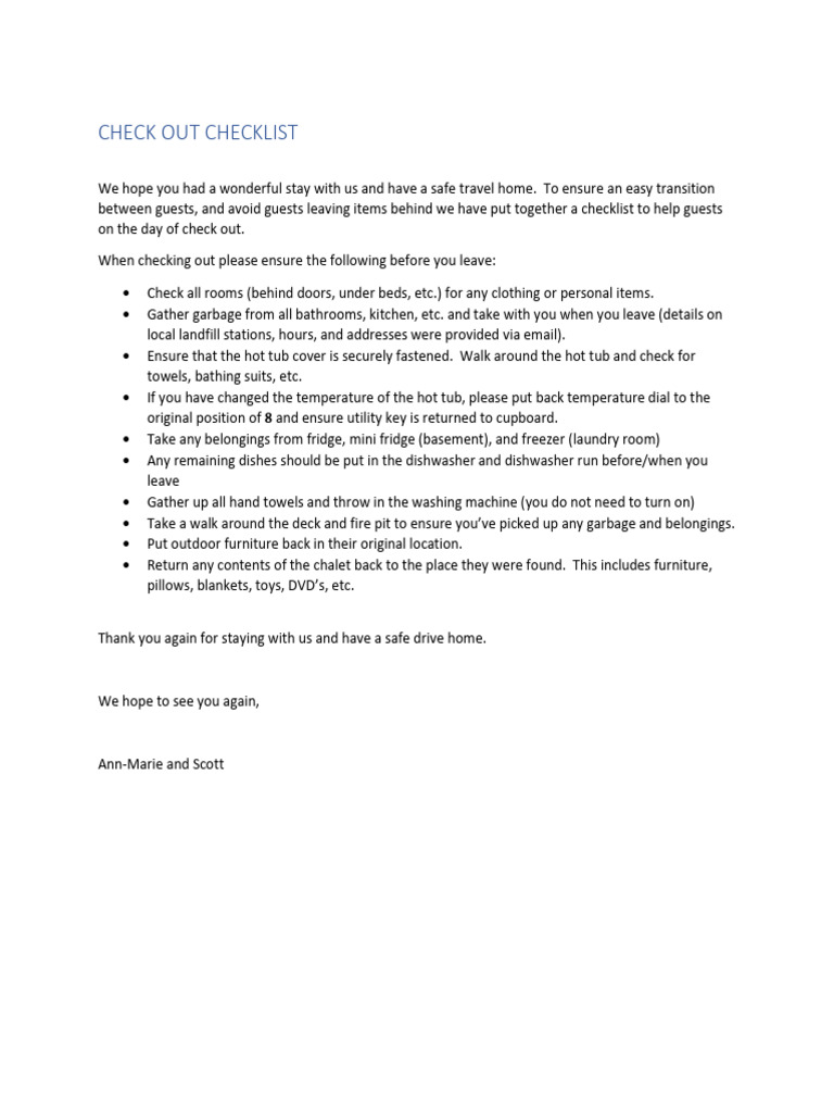 Check Out Checklist | PDF