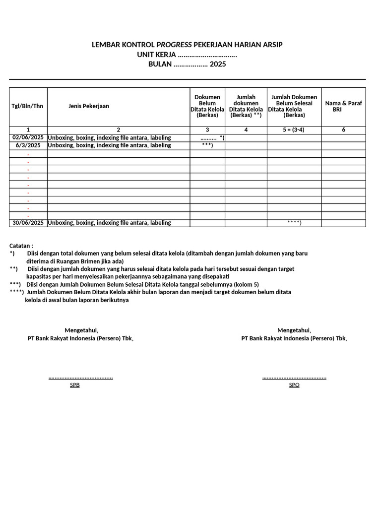 Laporan Progres Pekerjaan Arsip | PDF