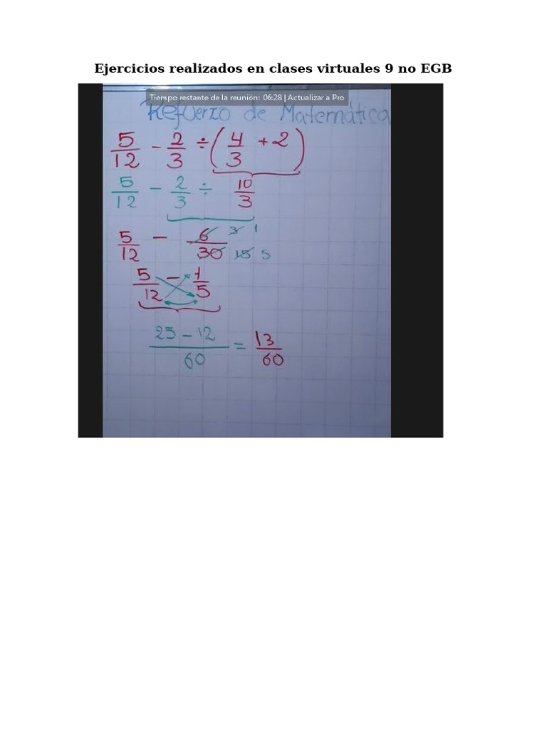 Ejercicios Realizados en Clases Virtuales 9 No EGB | PDF
