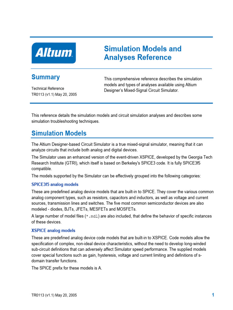 Altium Designer Simulation Models Guide | PDF | Spice | Field Effect ...