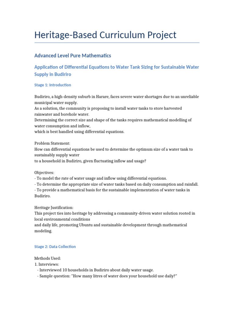 Water Tank Sizing Using Differential Equations | PDF | Discharge ...