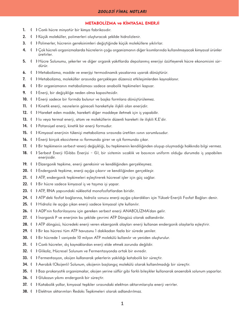 ZOOLOJİ Sorular | PDF