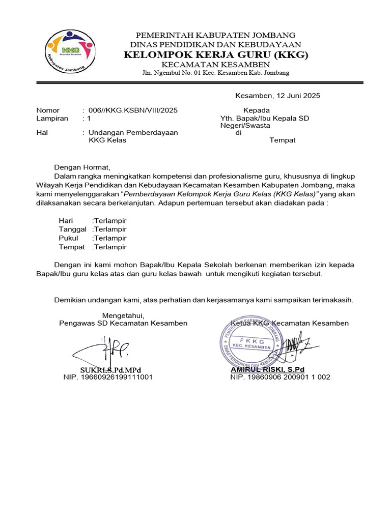 Undangan KKG Kelas Juni | PDF