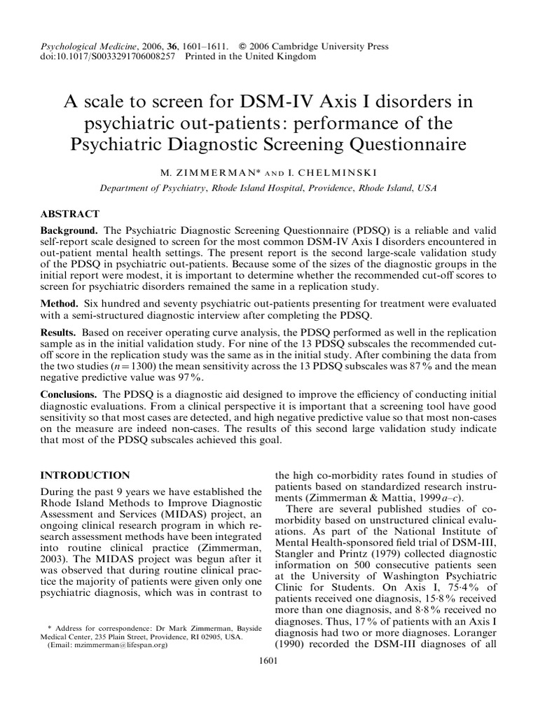 Validating the Psychiatric Diagnostic Screening Questionnaire | PDF ...