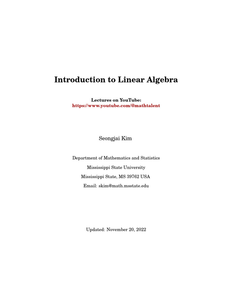 Linear Algebra LectureNote | PDF | Matrix (Mathematics) | Eigenvalues And Eigenvectors