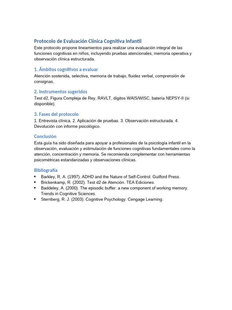 Protocolo Evaluacion Clinica Cognitiva | PDF