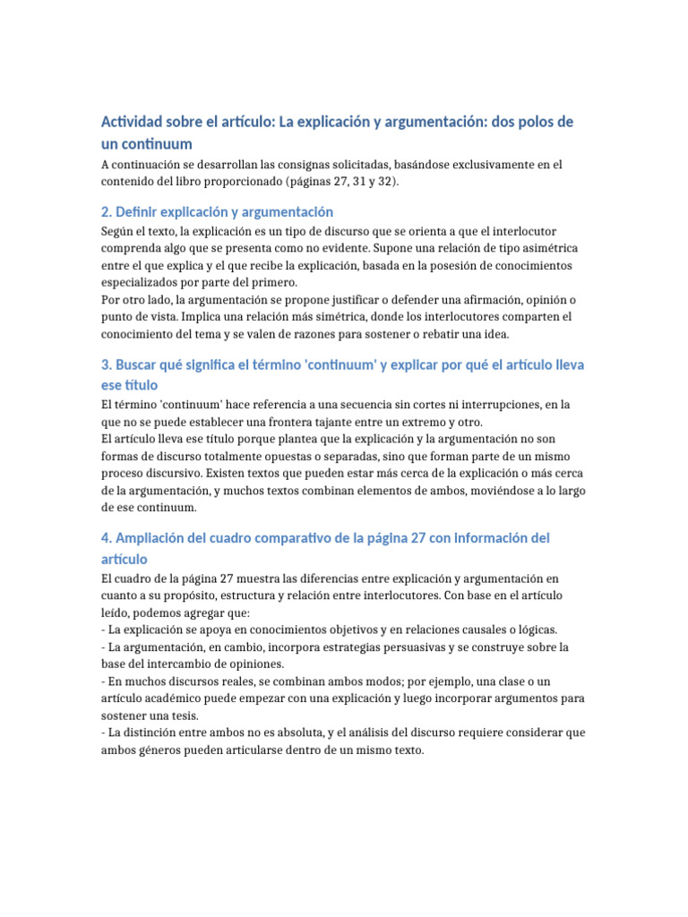 Actividad Explicacion Argumentacion | PDF