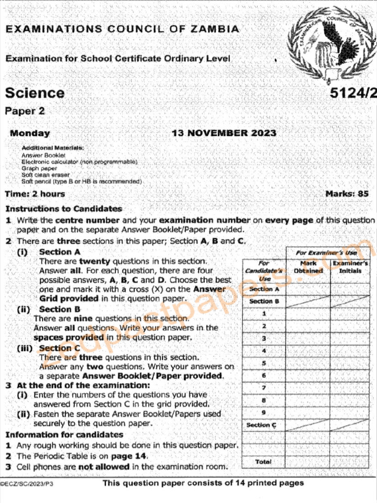 Watermarked - Science Paper 2 2023 G12 | PDF