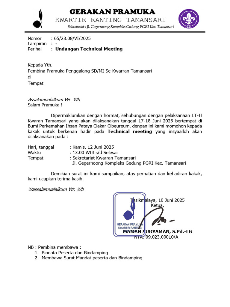 Undangan Technical Meeting Pramuka | PDF