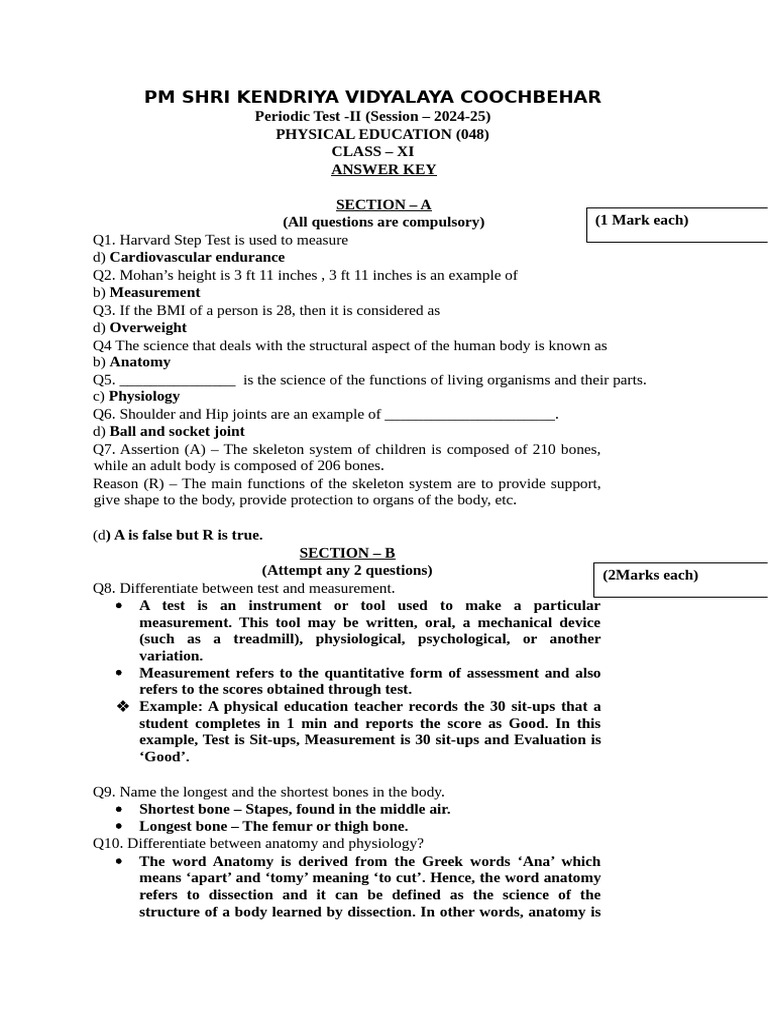 XI - PHE - PT2 - Marking Scheme | PDF | Body Mass Index | Obesity