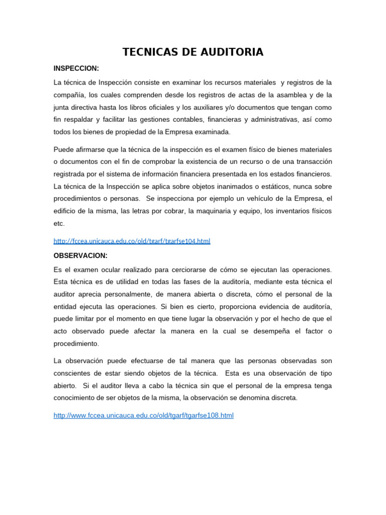 Tecnicas de Auditoria | PDF