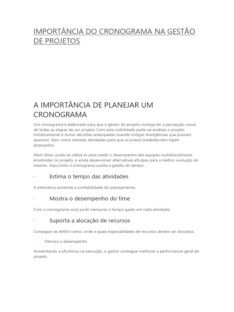 Import-Ncia Do Cronograma Na Gest-O de Projetos | PDF | Tempo