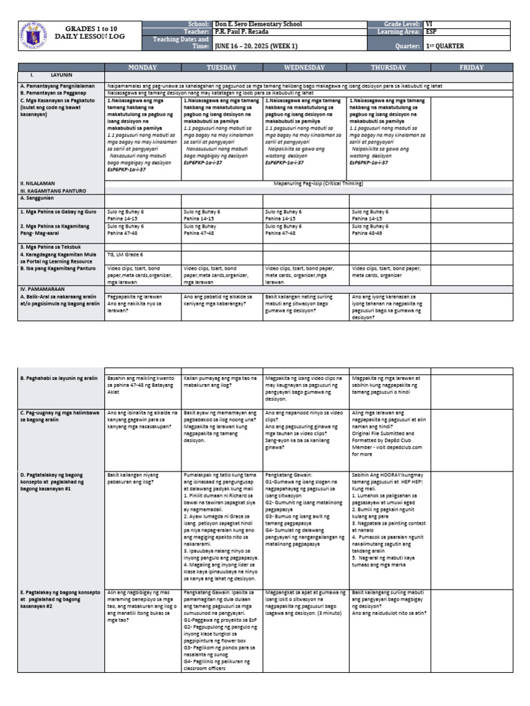 DLL - Esp 6 - Q1 - W1 | PDF