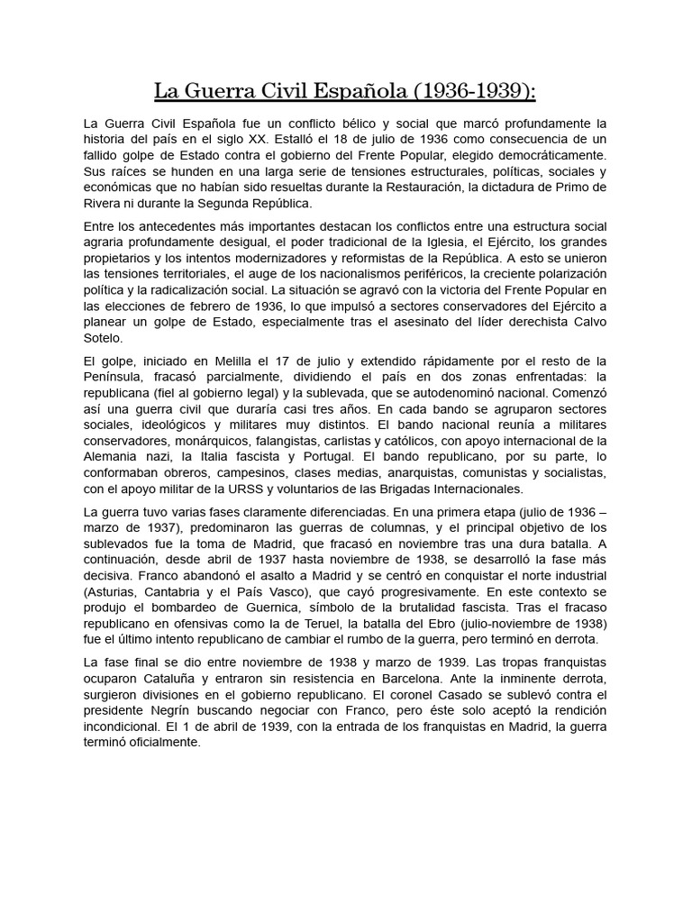 La Guerra Civil Española (1936-1939) - 1 | PDF | guerra civil Española ...