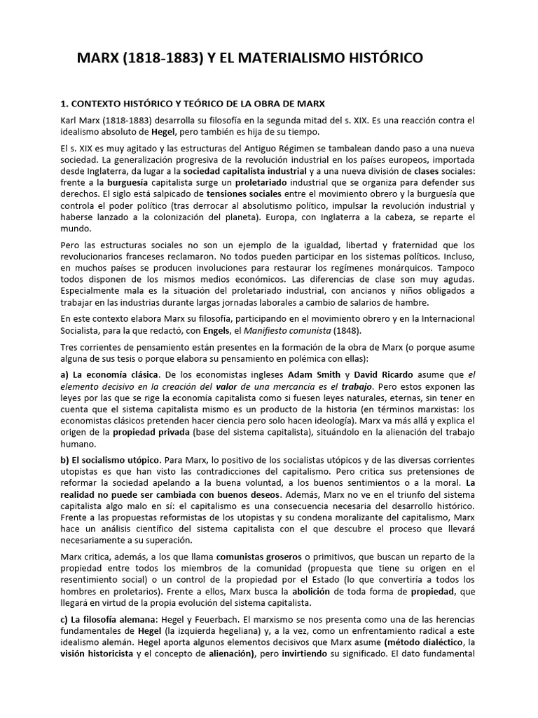 Marx y el Materialismo Histórico: Contexto y Filosofía | PDF | Karl ...