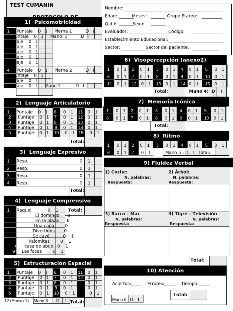 Protocolo Cumanin Respuestas | PDF | Cognición | Ciencia cognitiva
