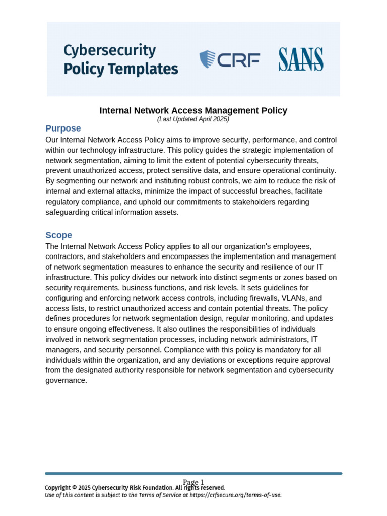 Internal Network Access Management Policy April2025 | PDF | Computer ...