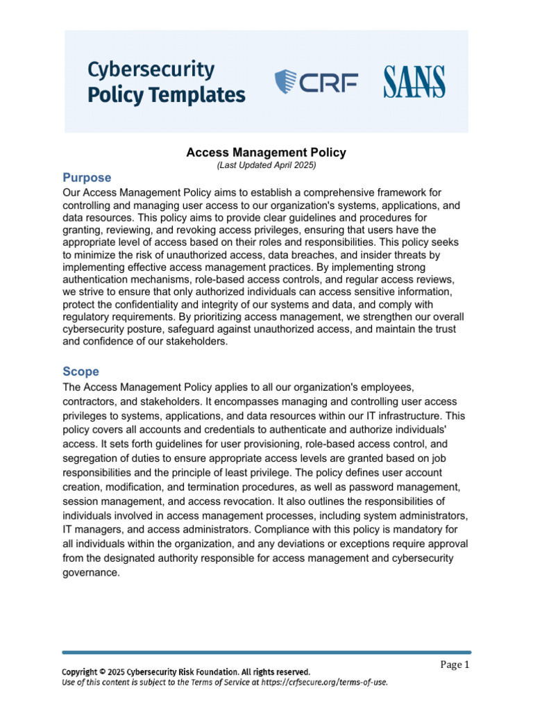 Access Management Policy Overview | PDF | Access Control | Security ...