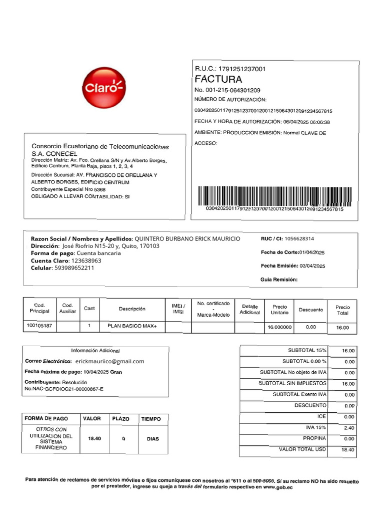 Claro - Cuenta PDF | PDF