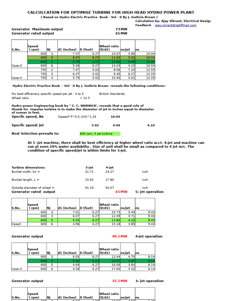 Turbine Calculation For Hydro Power Plant PDF Free | PDF ...