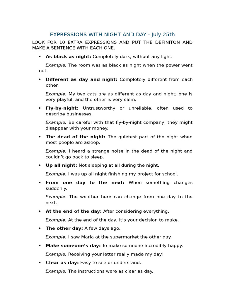 Expressions With Night and Day | PDF