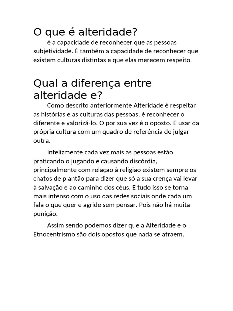 O Que É Alteridade | PDF