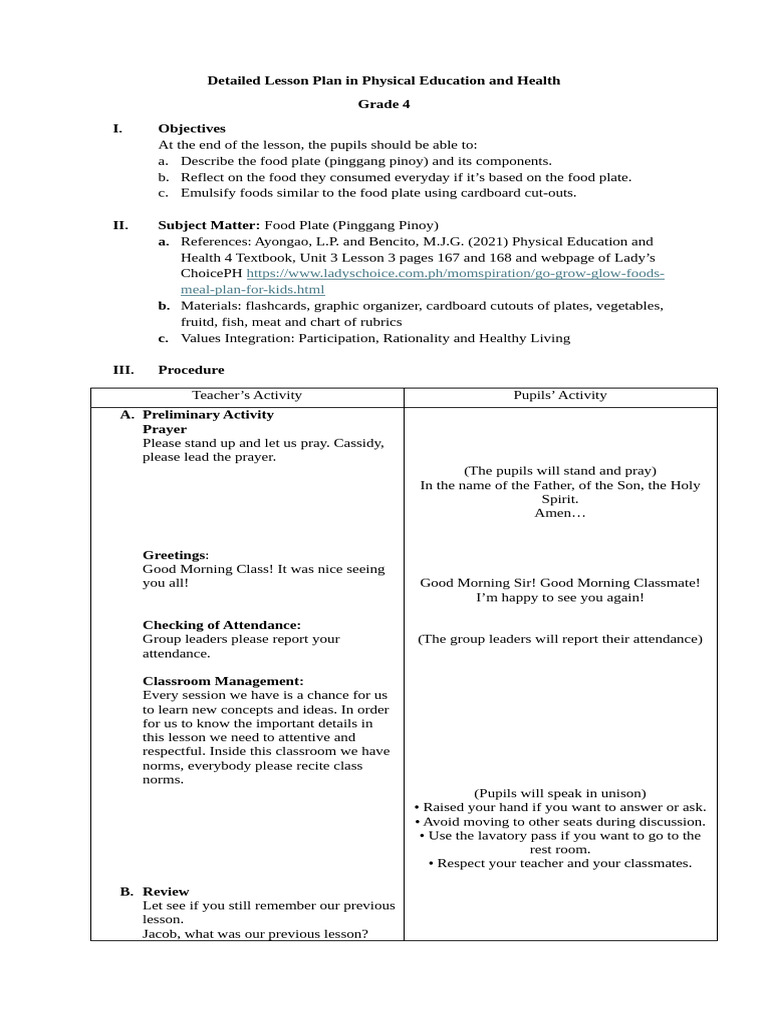 Pinggang Pinoy: Food Plate Lesson Plan | PDF | Foods | Healthy Diet
