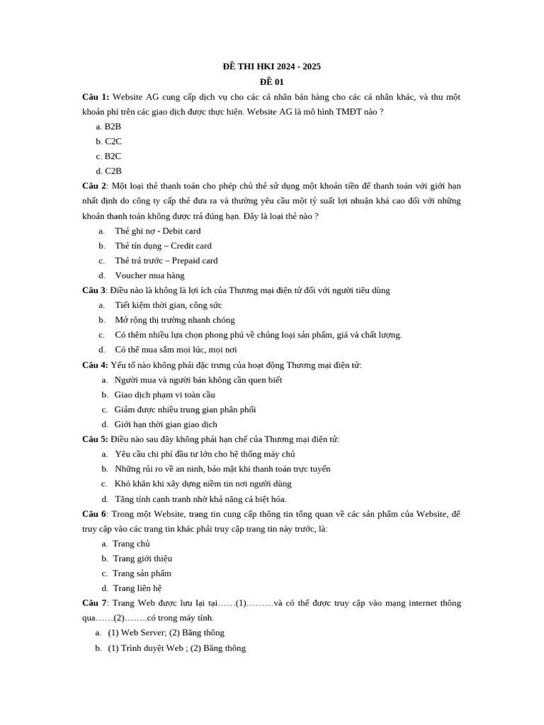 24-25 - Đề Thi Hki | PDF