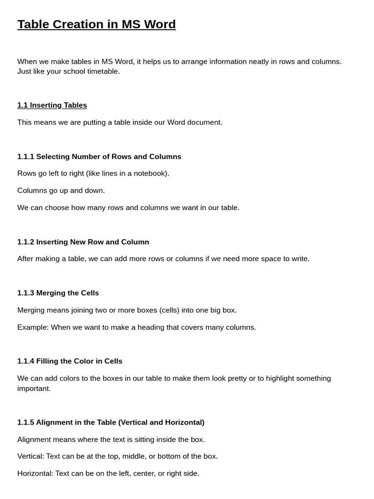 Creating Tables in Word for Class 5 | PDF