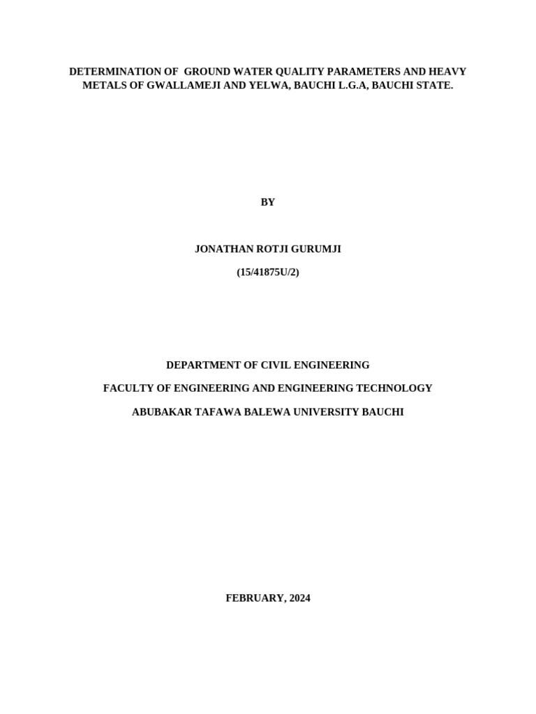 Poject Proposal by Jonathan Rotji Gurumji | PDF | Water Quality | Water