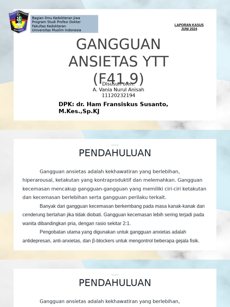 Gangguan Ansietas YTT pada Pasien 62 Tahun | PDF